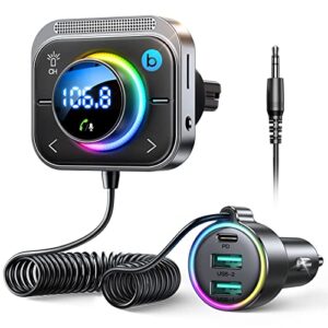 bluetooth 5.3 fm/aux bluetooth car adapter, joyroom【air vent installation & bass boost】 3 ports pd&qc 3.0 fm transmitter for car, radio bluetooth receiver for car hd calling and enjoy music