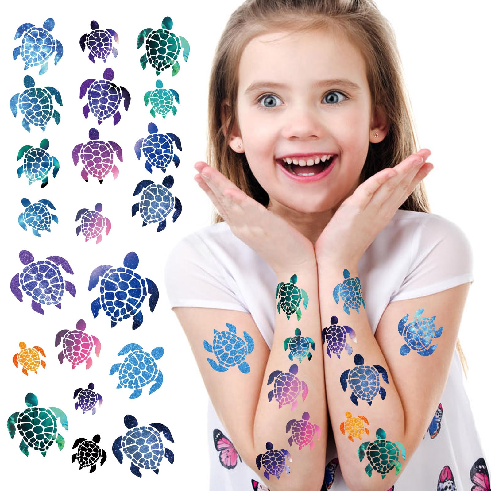 Turtle Temporary Tattoos,20 Sheets 172 Pieces Turtle Themed Tattoos Stickers Party Decoration Supplies favors Body Art for Kids Adults