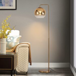 KCO Lighting Contemporary Gradient Gold Floor Lamp Glass Globe LED Standing Light Mid Century Tall Pole Standing Accent Lighting for Office Living Room Bedroom (9.8”-Large)