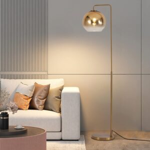 KCO Lighting Contemporary Gradient Gold Floor Lamp Glass Globe LED Standing Light Mid Century Tall Pole Standing Accent Lighting for Office Living Room Bedroom (9.8”-Large)