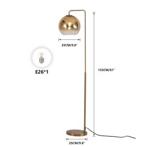 KCO Lighting Contemporary Gradient Gold Floor Lamp Glass Globe LED Standing Light Mid Century Tall Pole Standing Accent Lighting for Office Living Room Bedroom (9.8”-Large)