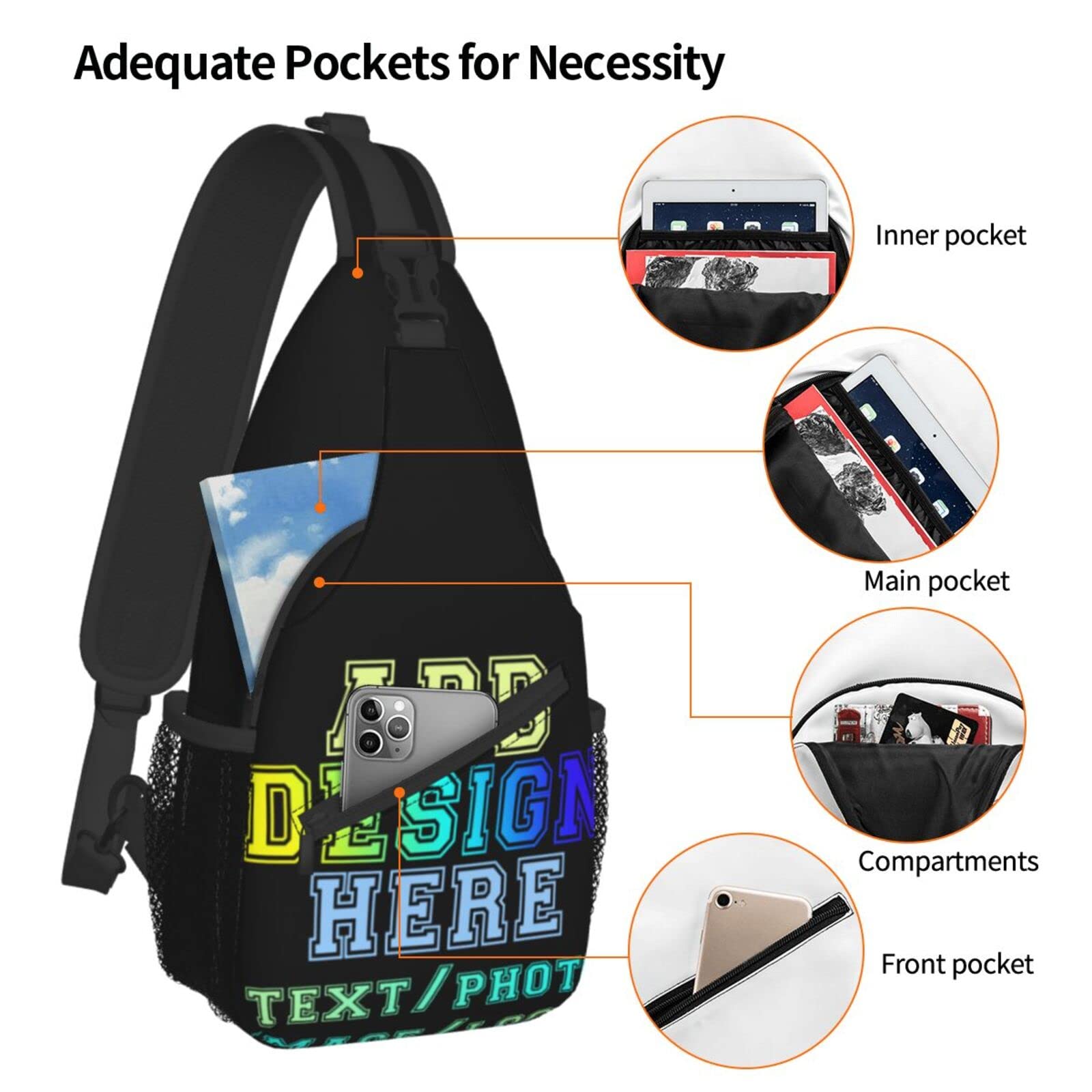 Custom Crossbody Bags Personalized Sling Bag Leisure Sports Outdoor Custom Bag For Men Backpack Optional Color Add Your Own Design Here