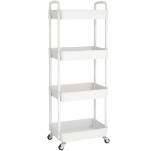 jiuyotree 4-tier rolling storage cart utility cart with lockable wheels for living room bathroom kitchen office white