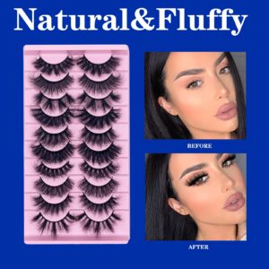 False Eyelashes Fluffy Eyelash Cat-eyes Long Faux Mink Lashes 8D Curly Natural Fake Eyelashes 10 Pairs (10 Pair-28（10 styles）)