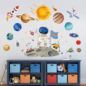 wondever outer space astronaut wall stickers planets rocket peel and stick wall art decals for baby nursery kids bedroom playroom