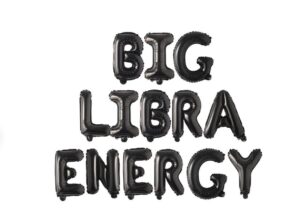 ninalem's party black big libra energy balloon banner, birthday party decorations, libra birthday, 14 inch letters, 21st birthday, 30th birthday, (big libra energy), zodiac balloons