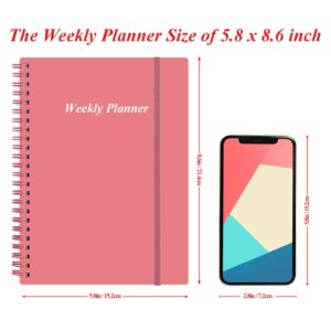 Weekly Planner Undated - Spiral Goal Planner Notebook, A5 To Do List Planner for Men and Women, PVC Hardcover, Elastic Closure,Inner Pocket, 8.3" x 5.8", Pink