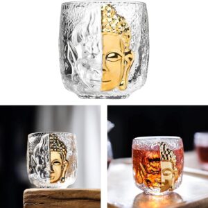 LNGODEHO Buddha and Devil Pattern Wine Glass Champagne Cup Coffee Mug Kungfu Tea Cup for Personalized Crystal Drinking Cup for Wine Vodka (Outline in Gold)