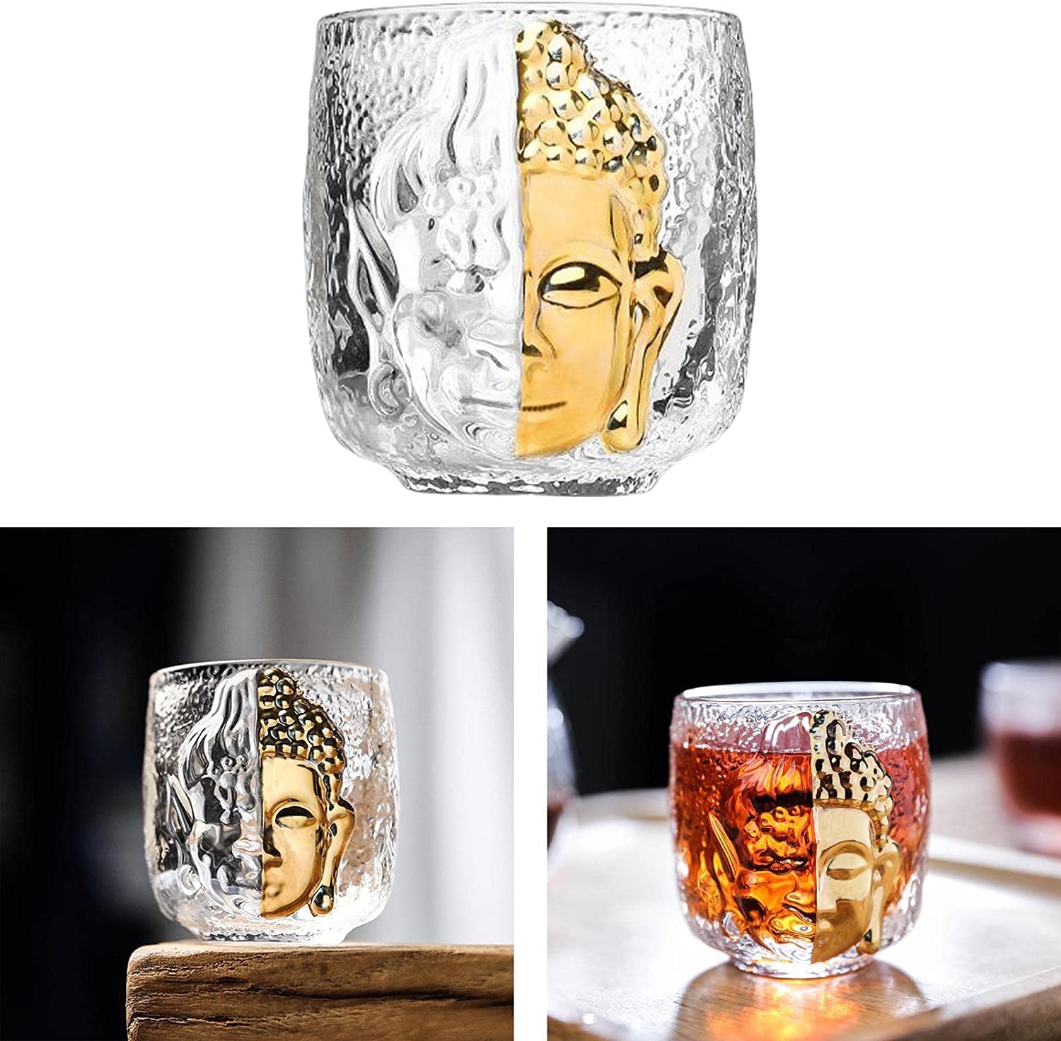 LNGODEHO Buddha and Devil Pattern Wine Glass Champagne Cup Coffee Mug Kungfu Tea Cup for Personalized Crystal Drinking Cup for Wine Vodka (Outline in Gold)