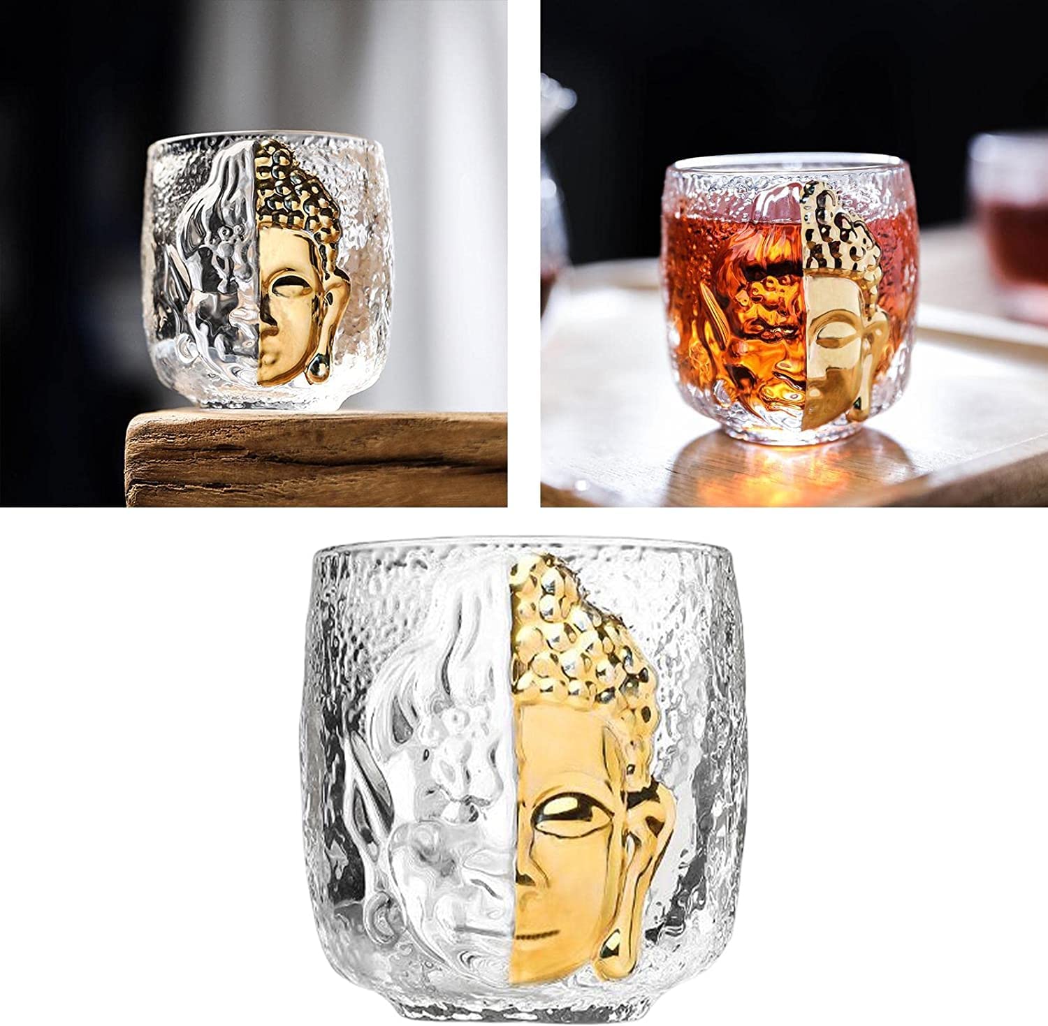 LNGODEHO Buddha and Devil Pattern Wine Glass Champagne Cup Coffee Mug Kungfu Tea Cup for Personalized Crystal Drinking Cup for Wine Vodka (Outline in Gold)