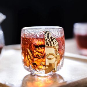 LNGODEHO Buddha and Devil Pattern Wine Glass Champagne Cup Coffee Mug Kungfu Tea Cup for Personalized Crystal Drinking Cup for Wine Vodka (Outline in Gold)