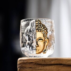 LNGODEHO Buddha and Devil Pattern Wine Glass Champagne Cup Coffee Mug Kungfu Tea Cup for Personalized Crystal Drinking Cup for Wine Vodka (Outline in Gold)