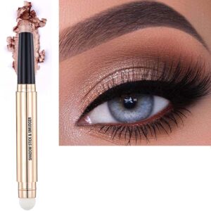 rose gold eyeshadow stick and sponge brush cream shimmer smooth eyeshadow pencil eyeliner hypoallergenic natural waterproof long lasting eye shadow highlighter stick multi-dimensional eyeslook