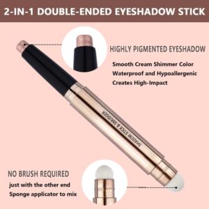 Rose Gold Eyeshadow Stick and Sponge Brush Cream Shimmer Smooth Eyeshadow Pencil eyeliner Hypoallergenic Natural Waterproof Long Lasting Eye Shadow Highlighter Stick Multi-Dimensional EyesLook