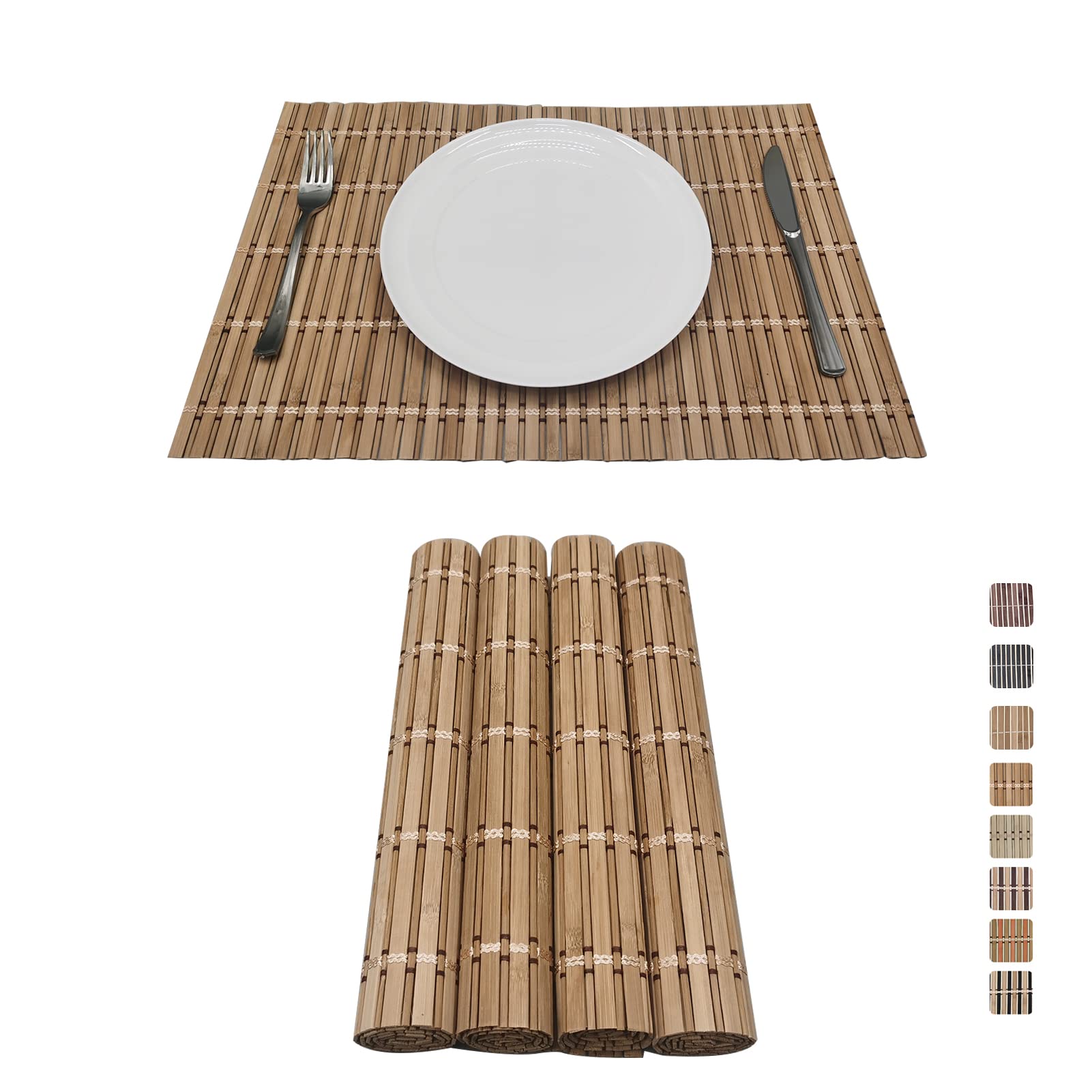 ANDSTAR Set of 4 Bamboo Slats Placemat Modern Table Bamboo Placemats Natural Anti-Slip Bamboo Placemats Washable Heat-Resistant Table Mats for Kitchen Dinning Room Table Decor(Green)