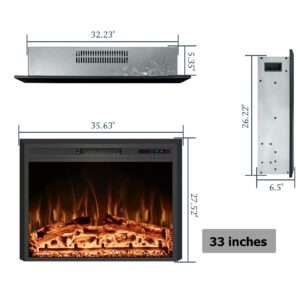 Rodalflame 35.6" Wide Electric Fireplace Inserts with Adjustable Flame Colors, Fireplace Heater with Touch Screen & Remote Control, Recessed in Wall, 750/1500W, Timer