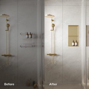 Merranox Shower Niche,Stainless Steel Shower Niche,Recessed Niche Shower for Bathroom Storage,no tiling Required, 24" X 12" X 4",Champagne Gold