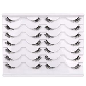 half false eyelashes with clear band wispy cat eye look natural short accent lashes faux mink fake eyelashes 14 pairs pack