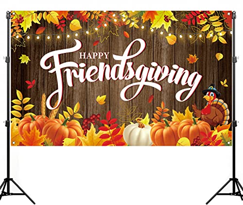 Nepnuser Happy Friendsgiving Photo Booth Backdrop Pumpkin Harvest for Fall Thanksgiving Friends Party Wall Decor (5.9×3.6ft)