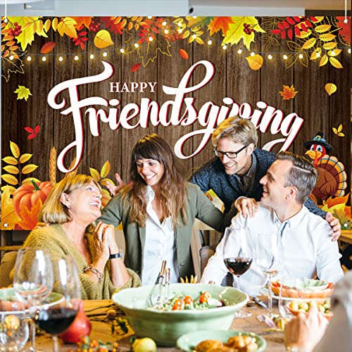 Nepnuser Happy Friendsgiving Photo Booth Backdrop Pumpkin Harvest for Fall Thanksgiving Friends Party Wall Decor (5.9×3.6ft)