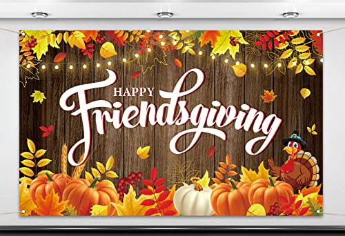 Nepnuser Happy Friendsgiving Photo Booth Backdrop Pumpkin Harvest for Fall Thanksgiving Friends Party Wall Decor (5.9×3.6ft)