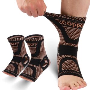 copper ankle brace, copper infused ankle support compression sleeve for men & women, for foot pain relief, plantar fasciitis, sprained ankle, achilles tendonitis,recovery, daytime or night use(l)