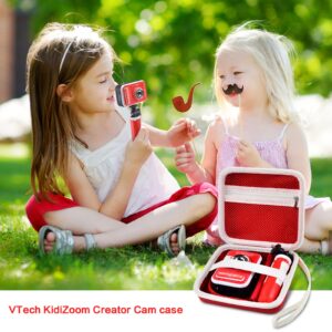 Kid Toy Camera Case for VTech Kidizoom Creator Cam Video Camera, Hard Travel Carrying Storage with Accessories Pocket - Red