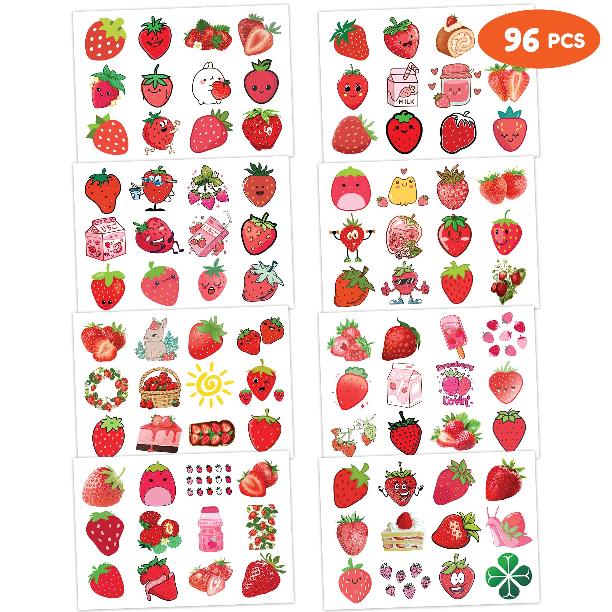 Strawberry Temporary Tattoos Berry First Birthday Party Supplies Decorations 96PCS Cute Tattoos Stickers Party Favors Kids Gifts Girls Boys Classroom School Prizes Themed