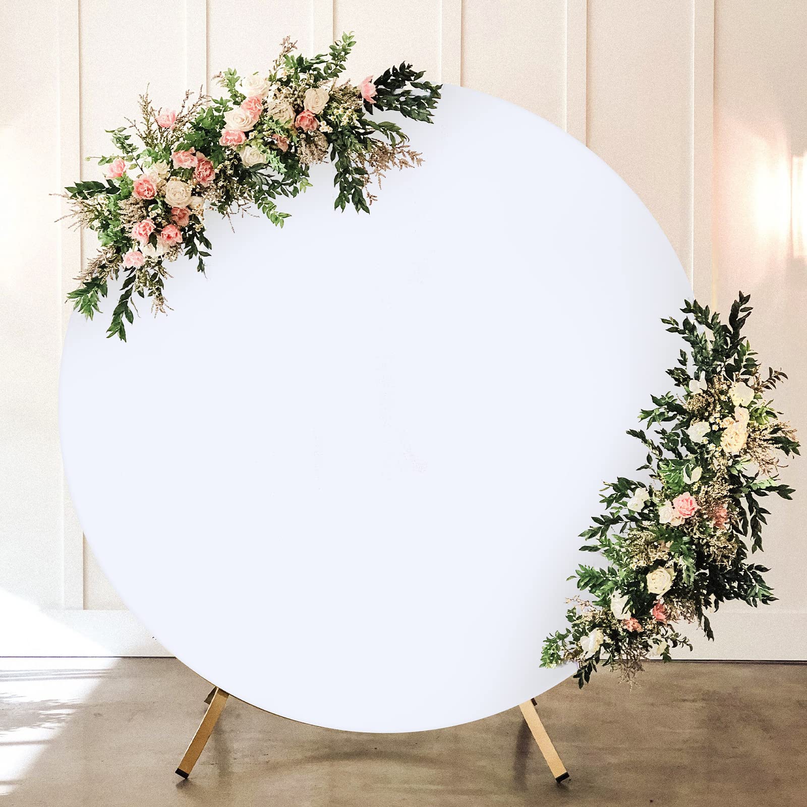 6.5ft White Round Backdrop Cover Suitable for 6.5ft 6.56ft 6.6ft Circle Stand, Pure White Spandex Wrinkle Free Birthday Party Wedding Photography Circle Backdrop Cover Arch Background