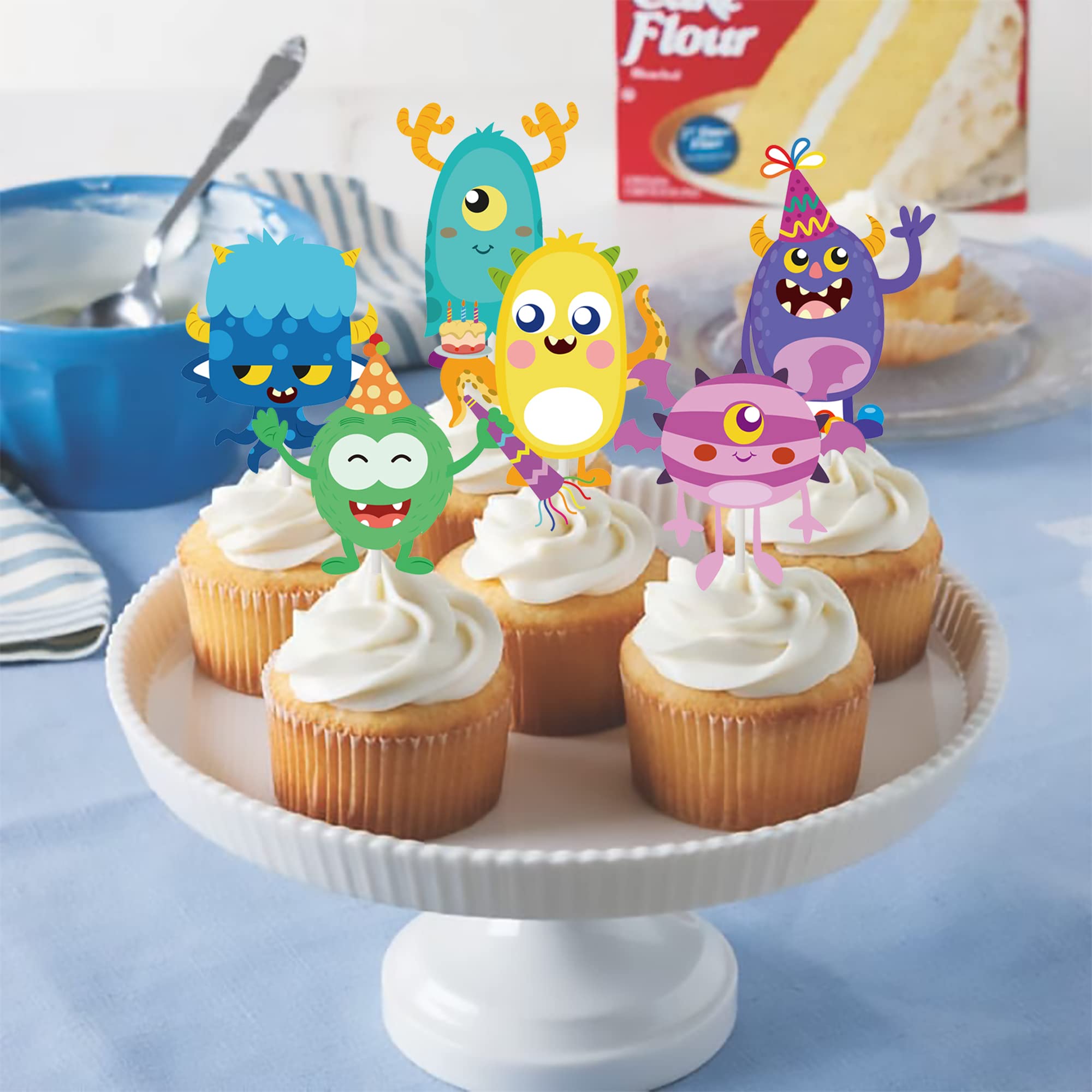 36Pcs Little Monster Party Cupcake Toppers Monster Bash Party Decorations for Little Monster Baby Shower Supplies Kids Birthday Party Decoration