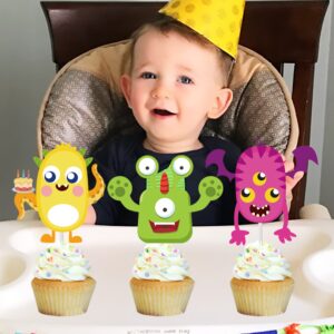 36Pcs Little Monster Party Cupcake Toppers Monster Bash Party Decorations for Little Monster Baby Shower Supplies Kids Birthday Party Decoration