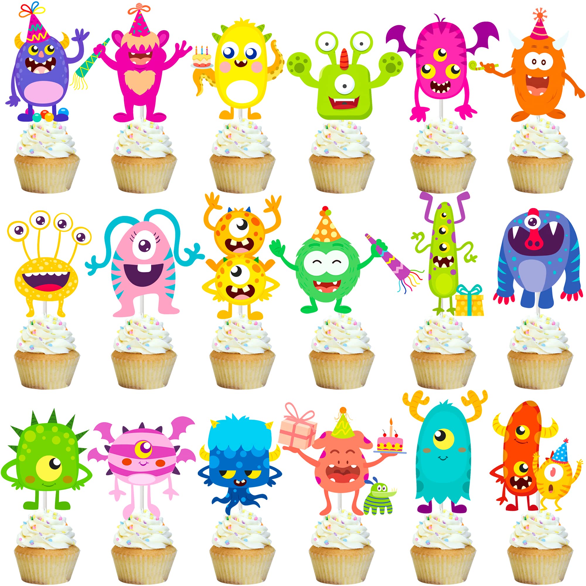 36Pcs Little Monster Party Cupcake Toppers Monster Bash Party Decorations for Little Monster Baby Shower Supplies Kids Birthday Party Decoration