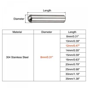 uxcell 8x12mm Dowel Pins, 5pcs 304 Stainless Steel Round Head Flat Chamfered End Dowel Pin Bunk Bed Pins Shelf Pegs Support Shelves Fasten Elements