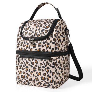 breastmilk cooler bag - cooler bag for nursing moms multi-function, insulated baby bottle cooler tote bag with double compartments - fits 6 baby bottles up to 9 ounce - beige leopard