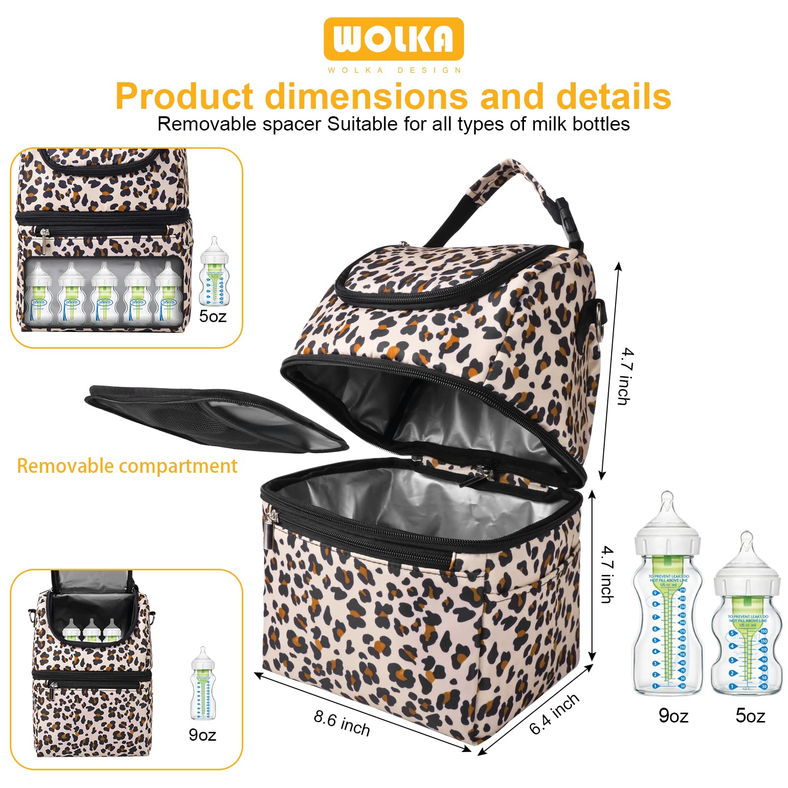 Breastmilk Cooler Bag - Cooler Bag for Nursing Moms Multi-Function, Insulated Baby Bottle Cooler Tote Bag with Double Compartments - Fits 6 Baby Bottles Up to 9 Ounce - Beige Leopard