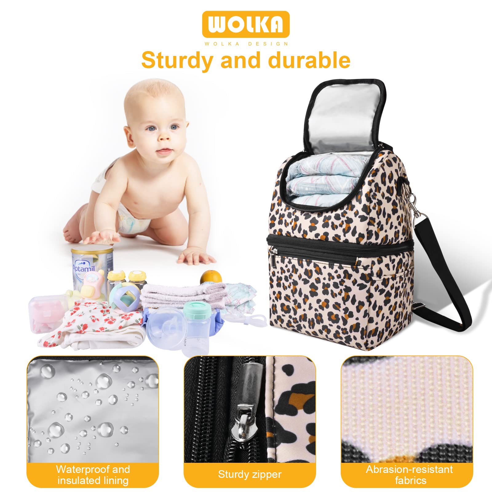 Breastmilk Cooler Bag - Cooler Bag for Nursing Moms Multi-Function, Insulated Baby Bottle Cooler Tote Bag with Double Compartments - Fits 6 Baby Bottles Up to 9 Ounce - Beige Leopard