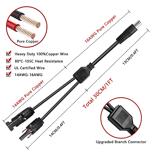 PNGKNYOCN Solar Panel to 8mm Short Cable,14 AWG Solar Panel Connector to DC 7909 Adapter Cable for Portable Backup Power Station Rechargeable Battery Pack Solar Generators(0.3M/1FT)