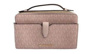 michael kors medium double zip phone crossbody (dark powder blush)