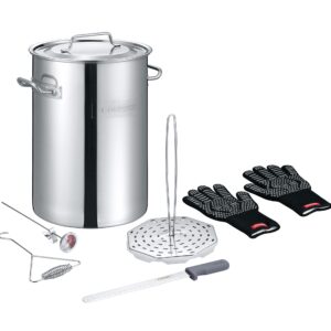 CONCORD Heavy Duty Stainless Steel Turkey Fryer Kit with Rack, Slicer, Hook, Thermometer, and heat proof gloves. Also great for Seafood Boil, Crawfish Boil, and more (Turkey Fryer Kit)