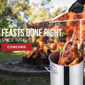 CONCORD Heavy Duty Stainless Steel Turkey Fryer Kit with Rack, Slicer, Hook, Thermometer, and heat proof gloves. Also great for Seafood Boil, Crawfish Boil, and more (Turkey Fryer Kit)