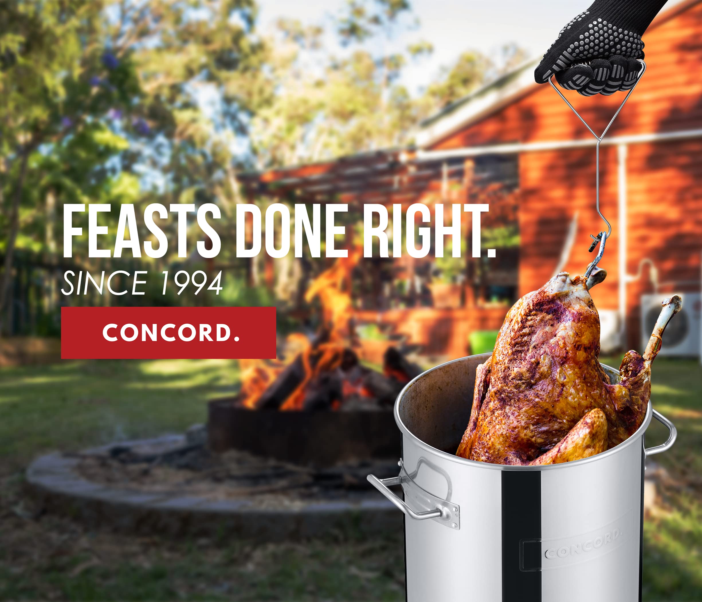 CONCORD Heavy Duty Stainless Steel Turkey Fryer Kit with Rack, Slicer, Hook, Thermometer, and heat proof gloves. Also great for Seafood Boil, Crawfish Boil, and more (Turkey Fryer Kit)