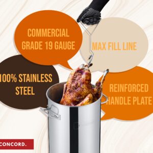 CONCORD Heavy Duty Stainless Steel Turkey Fryer Kit with Rack, Slicer, Hook, Thermometer, and heat proof gloves. Also great for Seafood Boil, Crawfish Boil, and more (Turkey Fryer Kit)