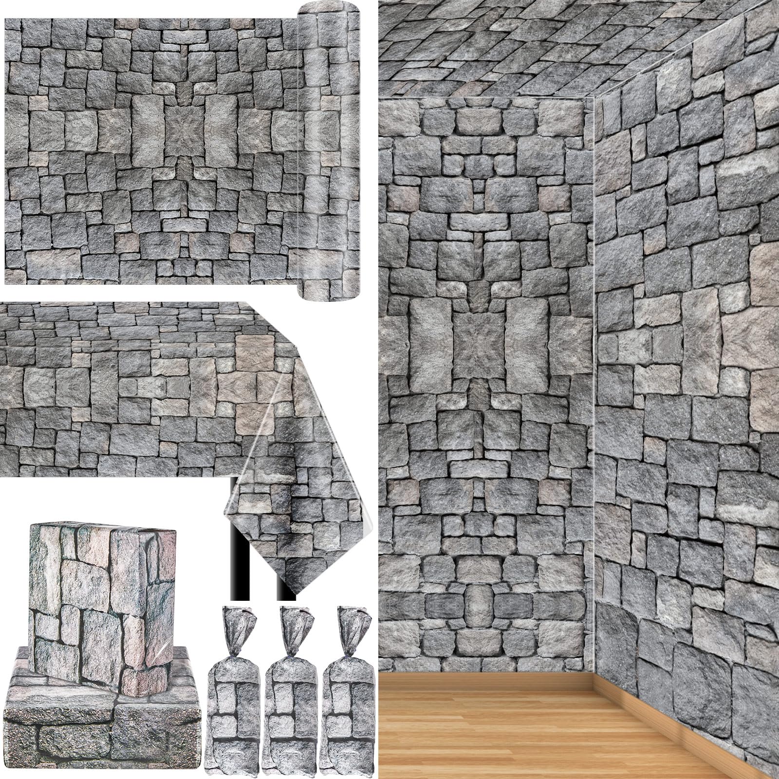 164 ft Brick Wall Backdrop Stone Wall Scene Setter Medieval Castle Wallpaper Curtains Door Cobblestone Tablecloth Photo for Halloween Wallpaper Medieval Party Decor Castle Knight Themed Party Supplies