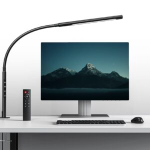 amazlit swing arm desk light with remote control, eye-caring gooseneck desk lamp, adjustable brightness & color temperatures, modern led clamp light with memory & timer function, 12w, matteblack