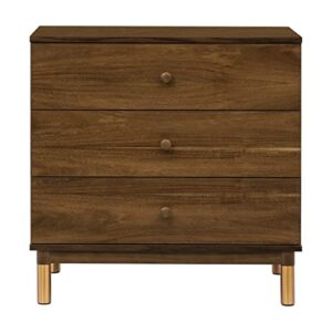 Babyletto Gelato 3-Drawer Changer Dresser with Removable Changing Tray in Natural Walnut and Brushed Gold Feet, Greenguard Gold Certified