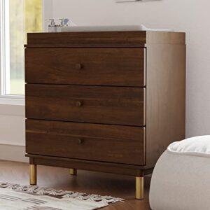 Babyletto Gelato 3-Drawer Changer Dresser with Removable Changing Tray in Natural Walnut and Brushed Gold Feet, Greenguard Gold Certified