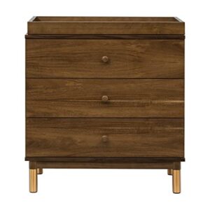 Babyletto Gelato 3-Drawer Changer Dresser with Removable Changing Tray in Natural Walnut and Brushed Gold Feet, Greenguard Gold Certified