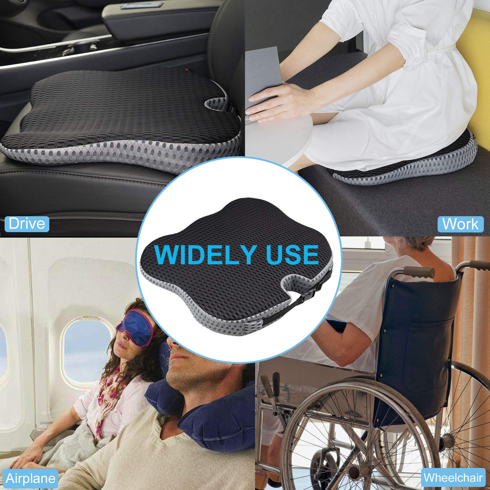 Car Coccyx Seat Cushion Pad for Sciatica Tailbone Pain Relief, Heightening Wedge Booster Seat Cushion for Short People Driving, Truck Driver, for Office Chair, Wheelchair (Black White)