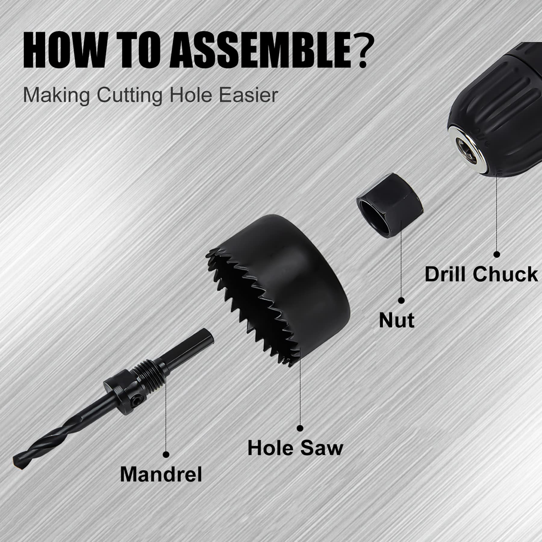 KATA 6PCS Hole Saw Kit 1-1/4" to 2-1/8"(32-54mm) Hole Saw Set in Case with Mandrels and Hex Key for Soft Wood, PVC Board, Plywood