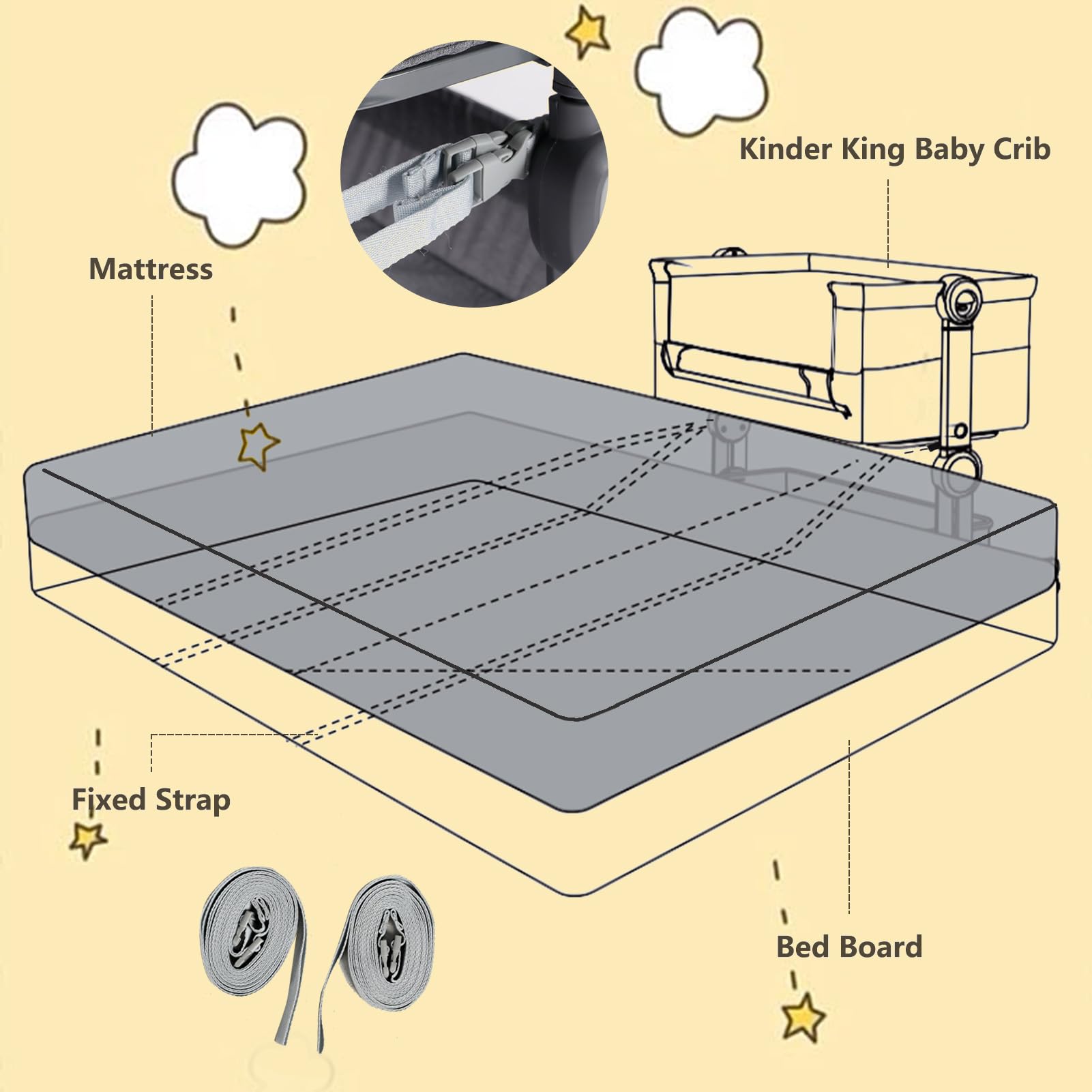 Kinder King Portable Baby Bassinet w/Carry Bag, Newborn Bedside Crib Sleeper, Adjustable Height, All-Sided Mesh Infant Travel Crib, Removable Mattress, Storage Space, No Tool to Assemble, Dark Grey